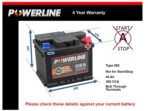 Battery fits FORD SIERRA Mk2 1.8 92 to 93 085 360A 40Ah 4Yr Warranty ...