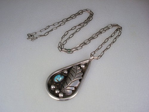 VINTAGE Ella Lynch NAVAJO STERLING SILVER & TURQUOISE NECKLACE PENDANT 20" chain | eBay