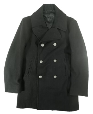 Vintage US Navy Pea Coat Size 38L Wool Military Enlisted Overcoat Black ...