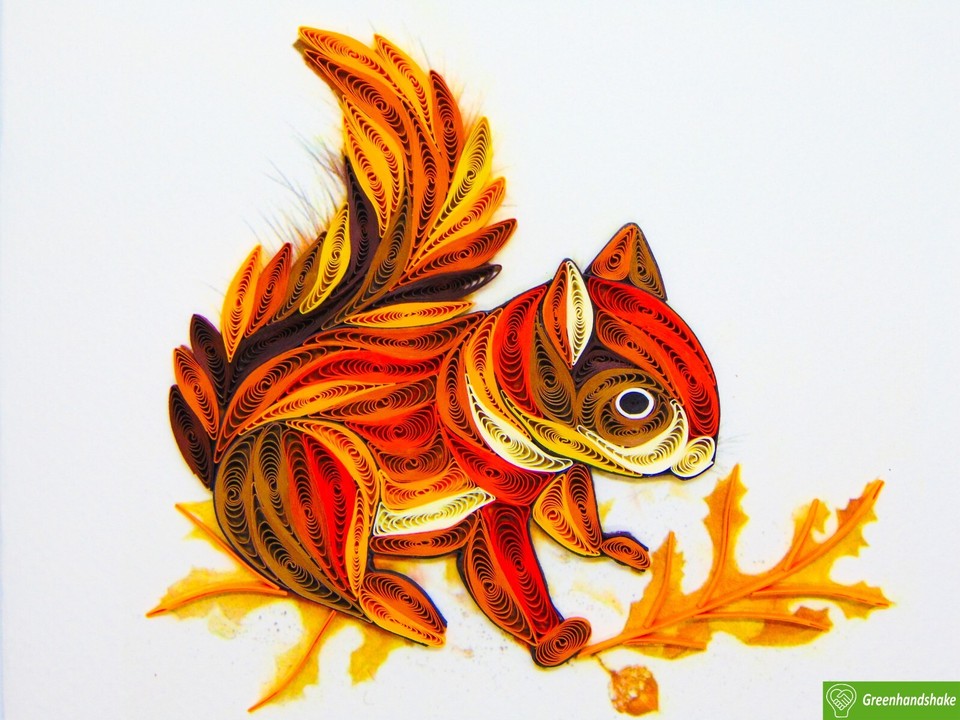 Squirrel Quilling Greeting Card - Unique Dedicated Handmade Art ...
