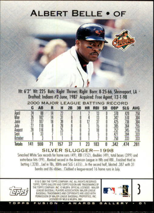 2001 Topps Fusion Baltimore Orioles Baseball Card #3 Albert Belle GAL ...