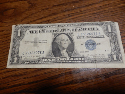 1957A SERIES L ONE DOLLAR BLUE SEAL NOTE SILVER CERTIFICATE OFF CENTER ...