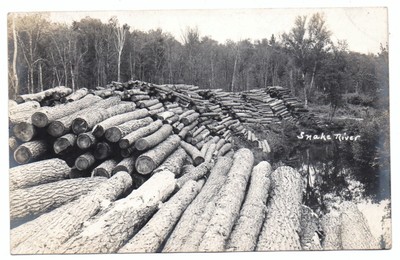 HTF rppc CHASSELL MICHIGAN Upper Peninsula SNAKE RIVER LOG PILE logging ...