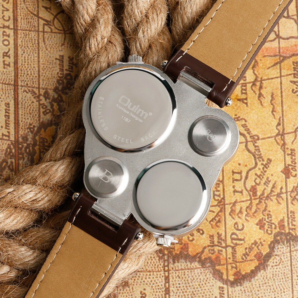 Oulm Mens Watches Antique Quartz Watch Sport Wristwatch Casual Leather ...