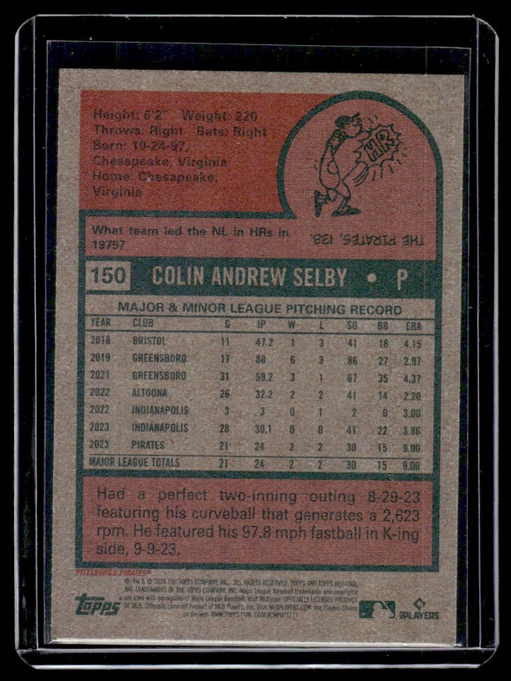 2024 Topps Heritage Colin Selby RC Pittsburgh Pirates #150 | eBay