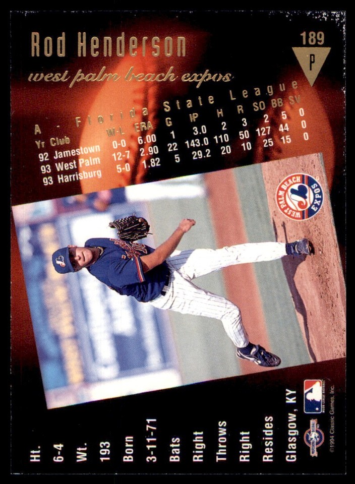 1994 Classic Best Gold Rod Henderson West Palm Beach Expos #189 1101 | eBay