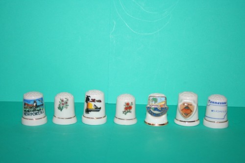 Mixed Lot 7 Thimble ~ 5 State Souvenir ~ 2 Floral White Porcelain ...