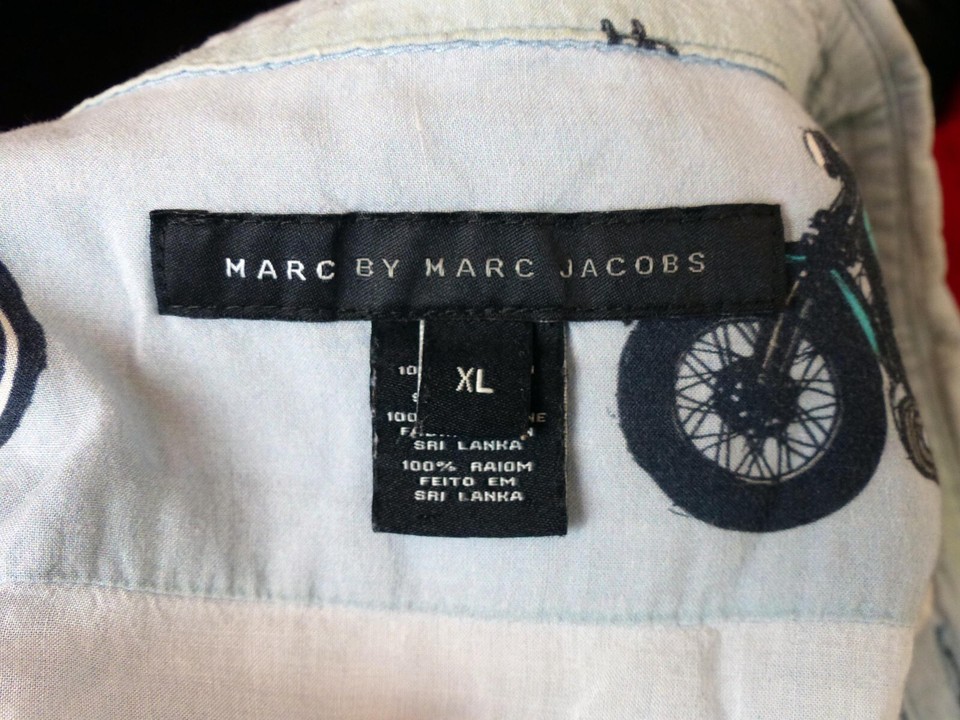 Marc By Marc Jacobs Shirt Mens XL Blue Motorcycle Print Button Rayon ...