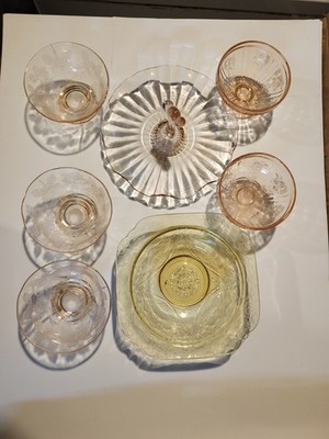 (JT) Mixed Lot 7 Pieces Depression Glass Pink & Yellow Candy Dish ...