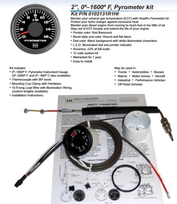 Hewitt Combo Universal Diesel EGT/Pyrometer & 80 Psi Boost Gauge - 2 ...