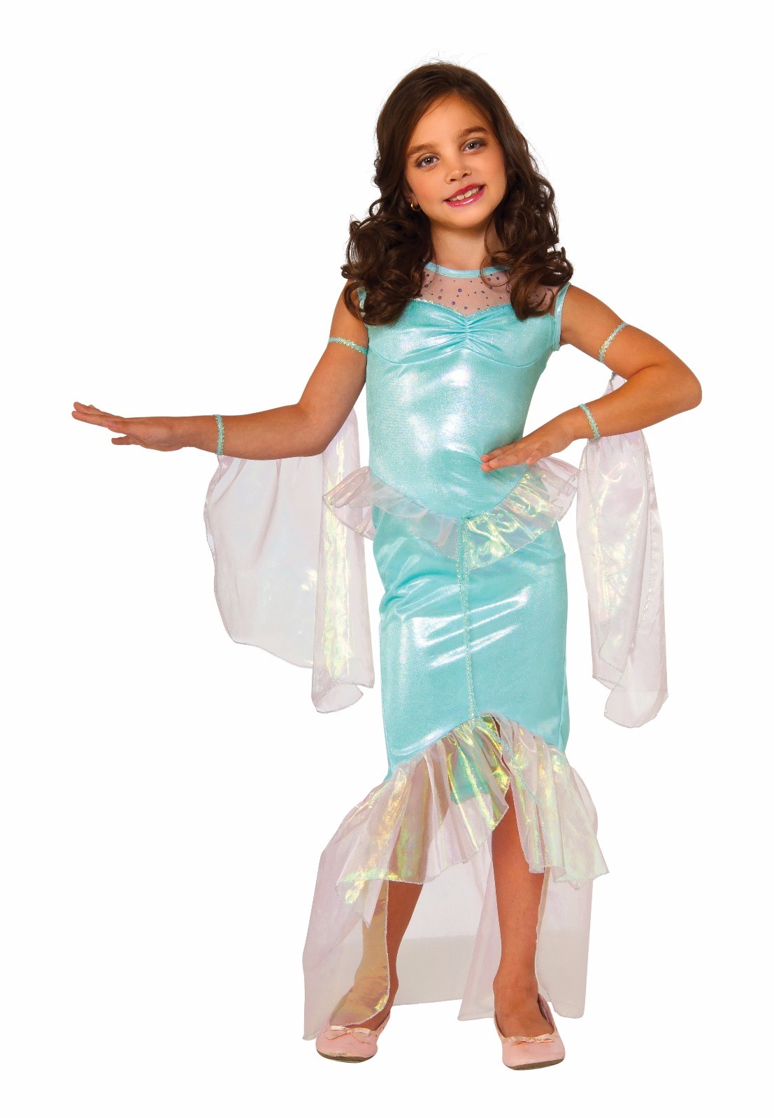 Girls Mermaid Costume Blue/Green Fancy Dress Fins Tail Child S M L ...