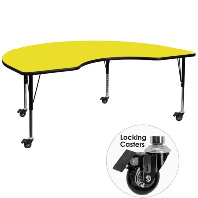 Flash Mobile 48"Wx96"L Kidney Shape Activity Table w/1.25" Yellow ...