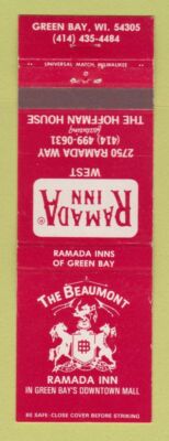 Matchbook Cover - Ramada Inn West Green Bay WI The Beaumont | eBay