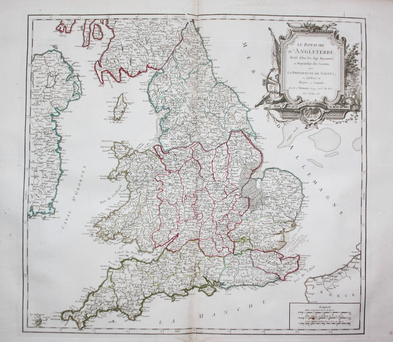 England Great Britain Robert de Vaugondy Map Copperplate Engraving 1753 ...