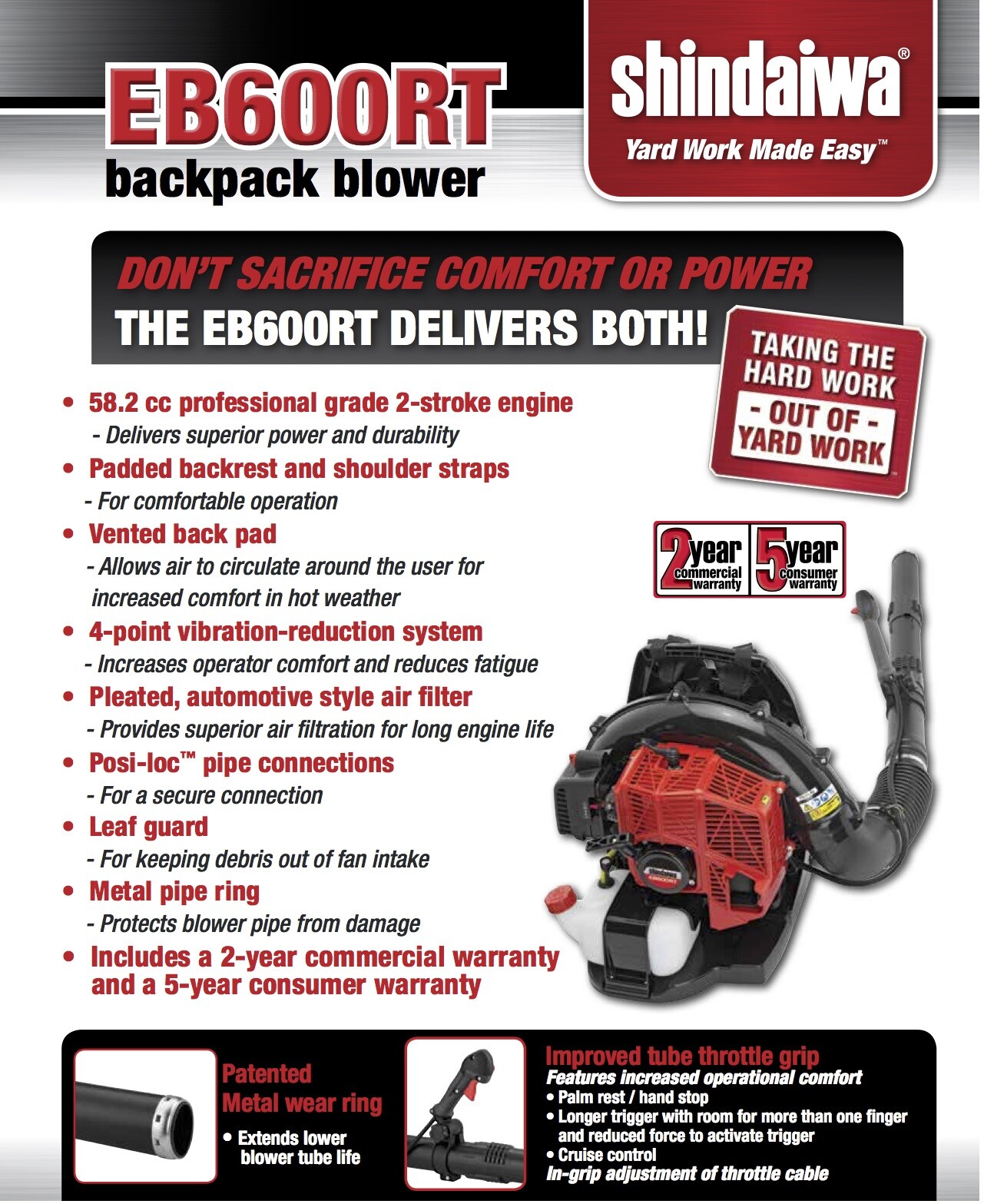 Shindaiwa Backpack Blowers EB600RT 58.2cc Professional 5 Year Warranty ...