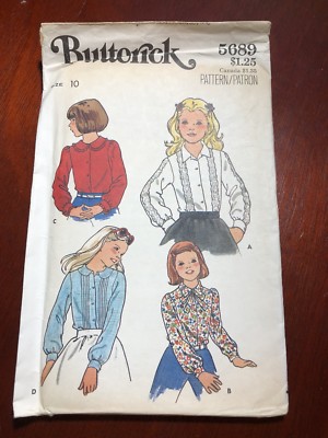 Sewing Patterns Mid 1970’s Butterick #5689 Girls Size 10 Blouses In 4 ...