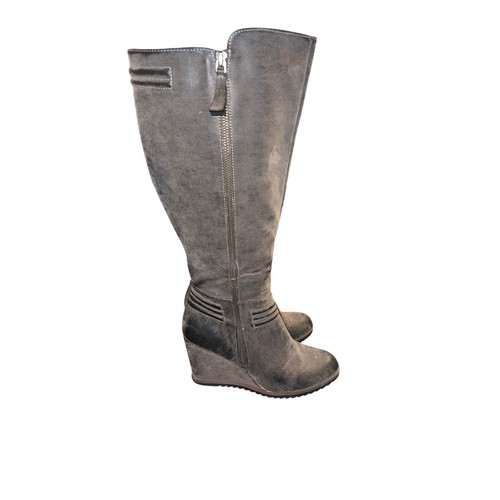 Women’s Nicole Evelyn Taupe Wedge Tall Boots Size 7.5 Wide Calf | eBay