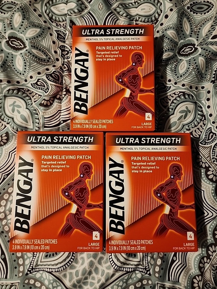 3 PK x 4 Patches Bengay Ultra Strength Pain Relieving Patch Large Exp ...