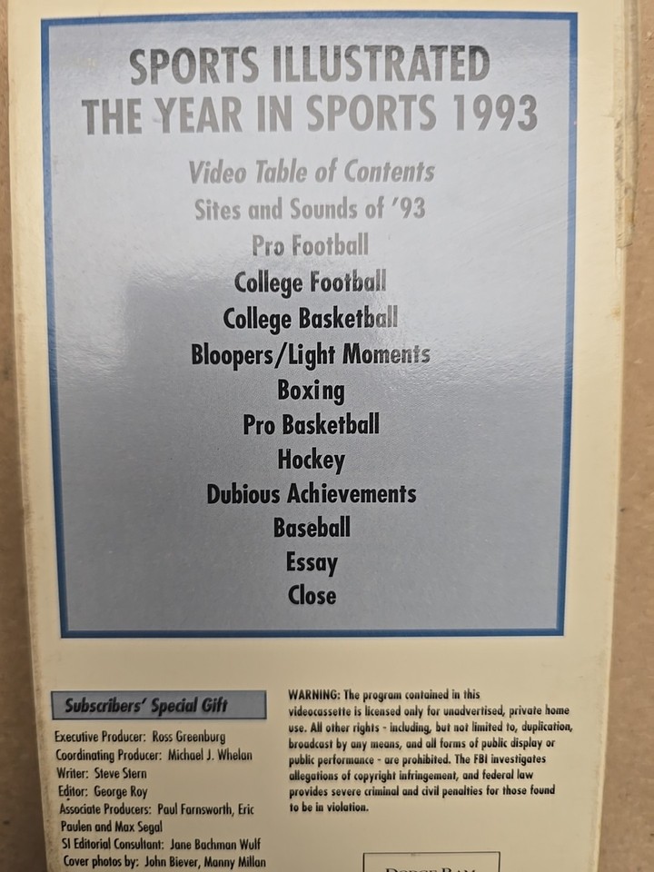 Sports Illustrated: 1993 The Year In Sports VHS College Professional | eBay