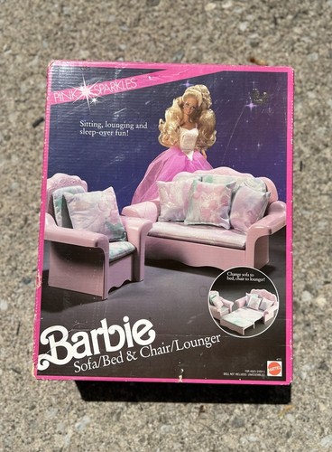 1990 Barbie Sofa Bed Chair Lounger Pink Sparkles Furniture USED | eBay