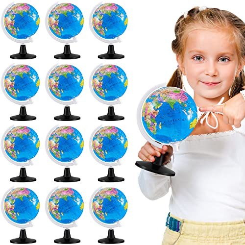 12 Pcs World Globe for Kids Learning 3.4 Inches Mini Rotating World Map ...