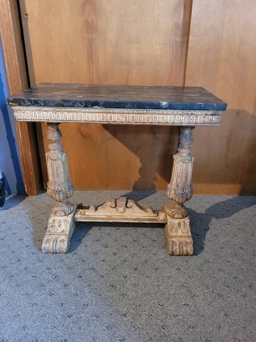 Antique black marble top small accent table | eBay