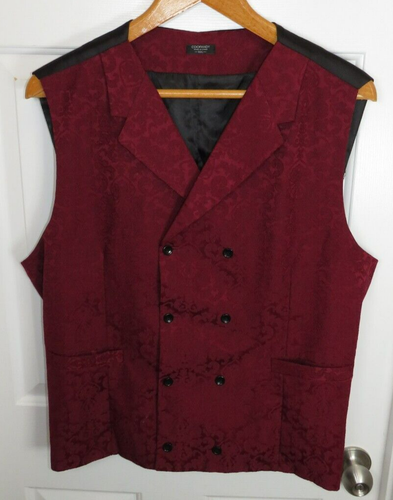 Coofandy Mens Gothic Steampunk Double Breasted Paisley Red Vest ...
