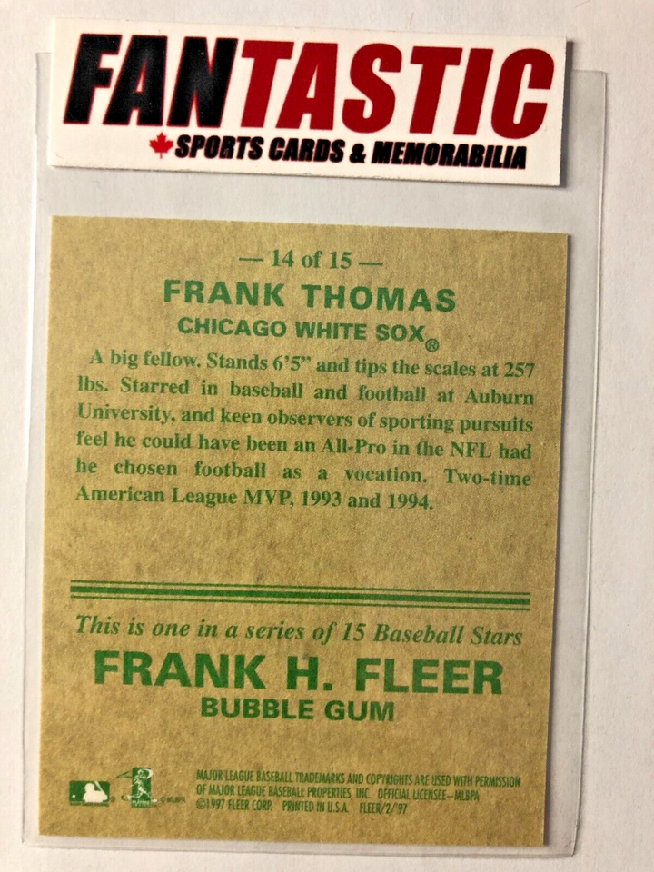 1997 Frank H. Fleer Bubble Gum Card #14 of 15 Frank Thomas Chicago ...