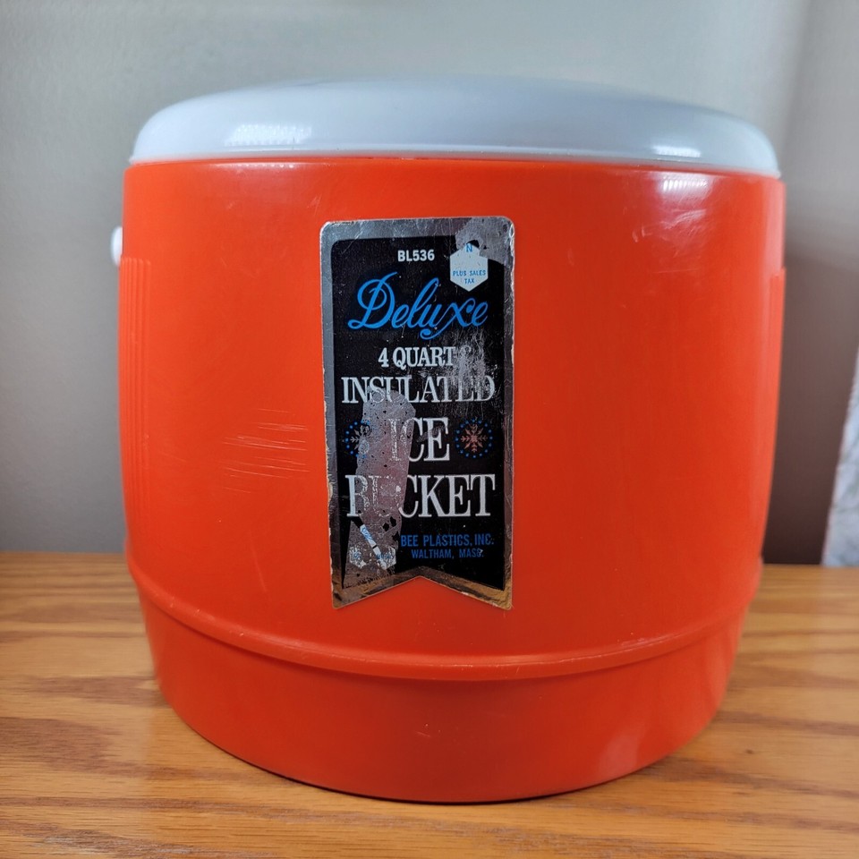 VTG Deluxe ORANGE 4 Quart Insulated Ice Bucket Bee Plastics USA BL536 w ...