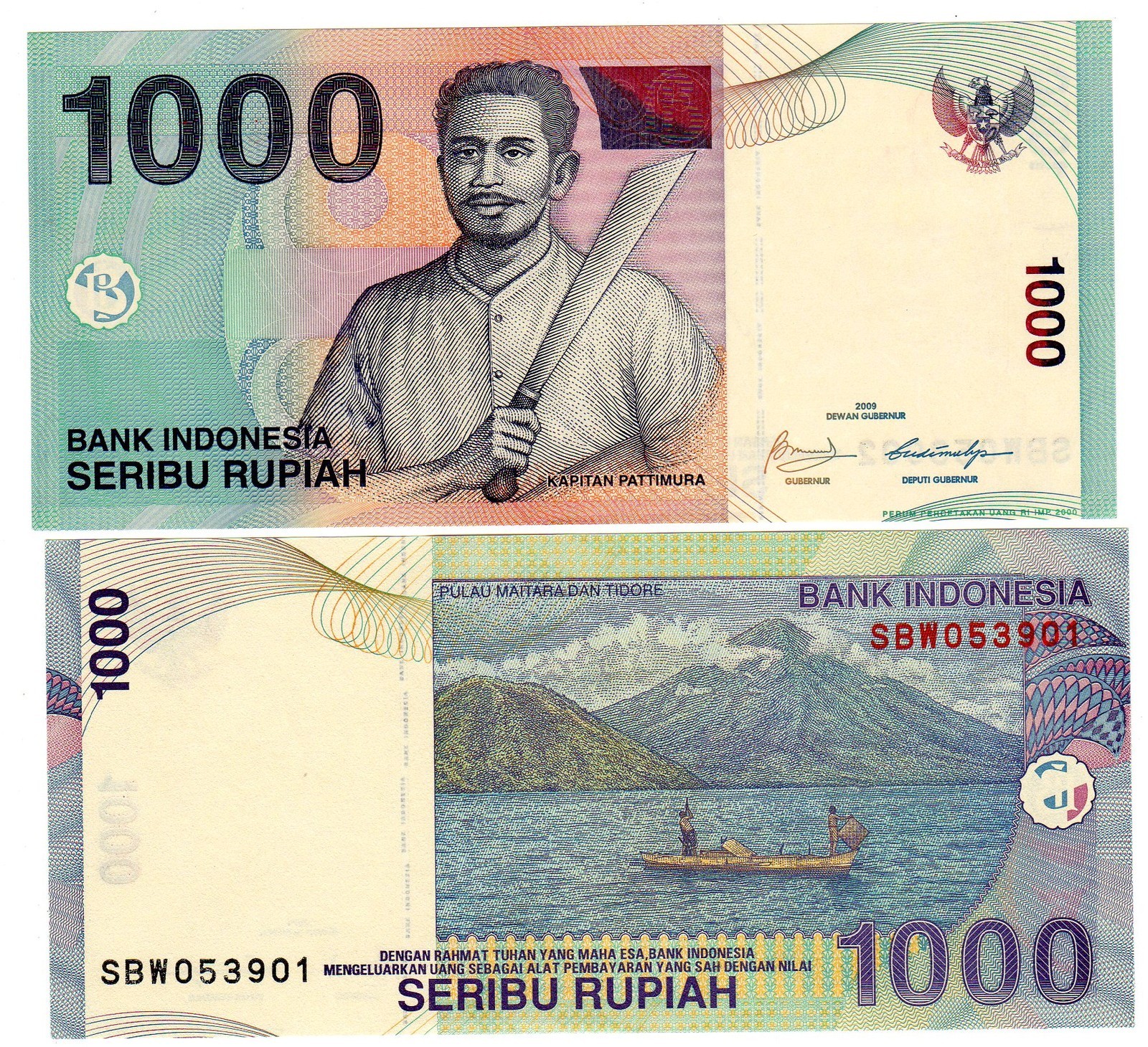 INDONESIA INDONESIA Ticket 1000 RUPIAH 2009 CAPTAIN PATTIMURA NEW UNC ...