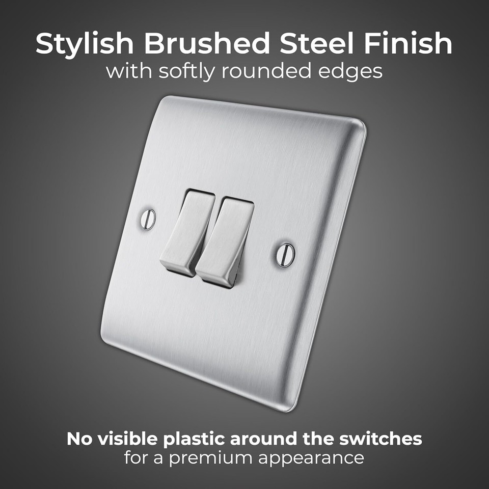 BG Nexus Metal NBS42 -MATT SATIN BRUSHED CHROME Double Light Switch 2 ...