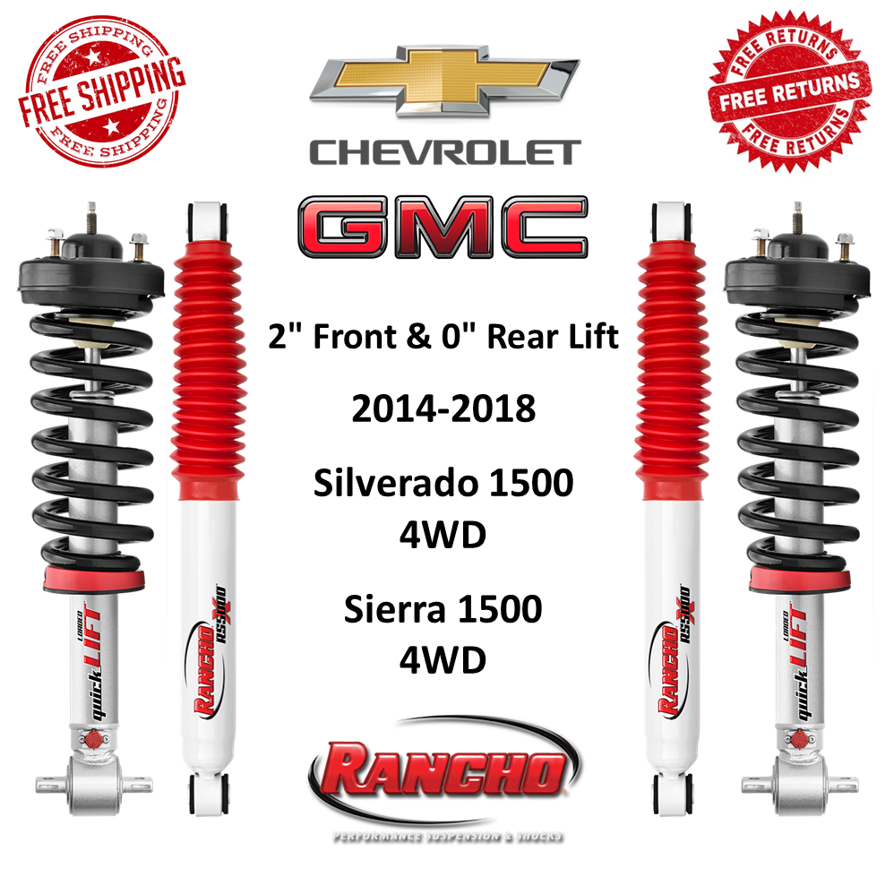 Silverado Rancho 4 Lift Kit Rancho RS7000MT 2" Coilovers For 2014 2018