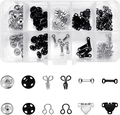 Sewing Fastener Set, 50 Pairs Metal Snap Button Sewing Hooks and Eyes ...