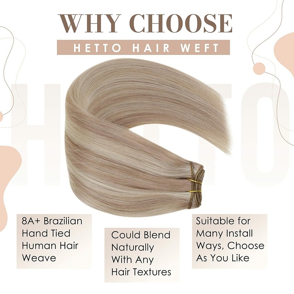 Full Head Double Weft Sew in Weft Hair Extensions Weave Real Human Hair ...