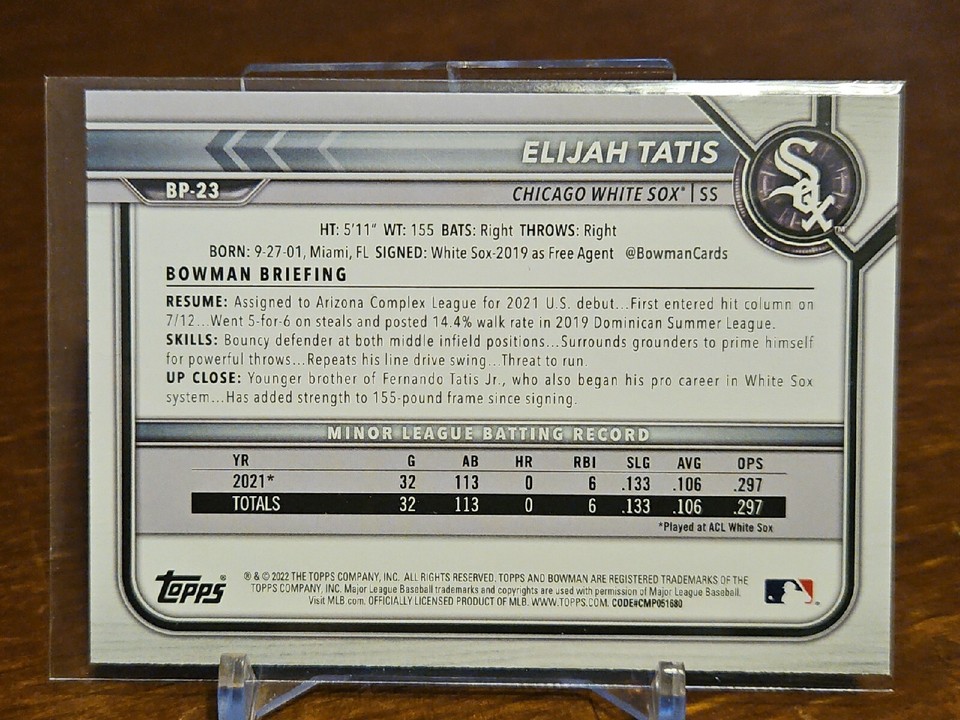 2022 Bowman #BP-23 Elijah Tatis Prospects Chicago White Sox | eBay