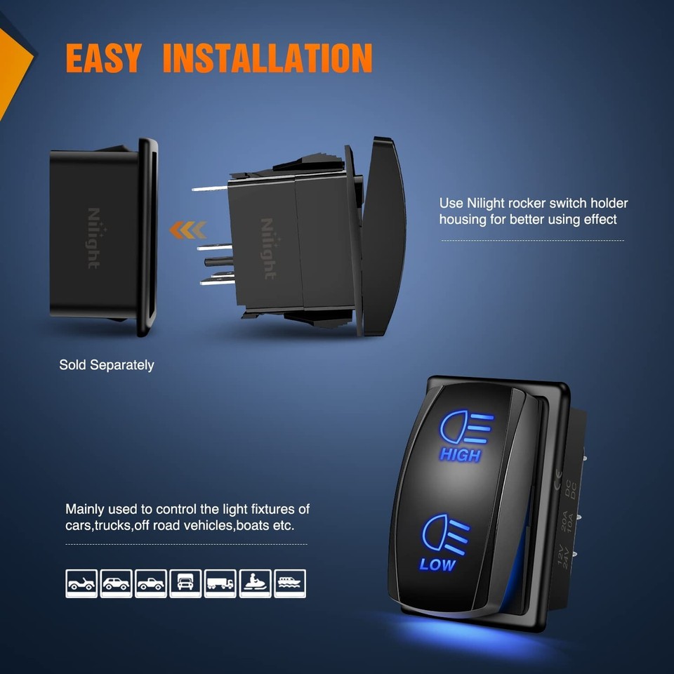 Nilight Rocker Switch High Low Beam Headlights Toggle On Off On Switch ...