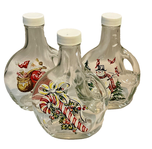 3 hand painted maple syrup bottles Christmas theme Santa, cardinals ...