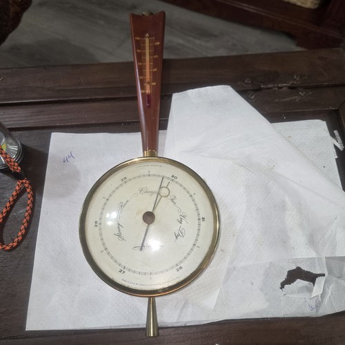 Airguide Barometer Thermometer Brass Wood Wall Weather Station Vintage ...