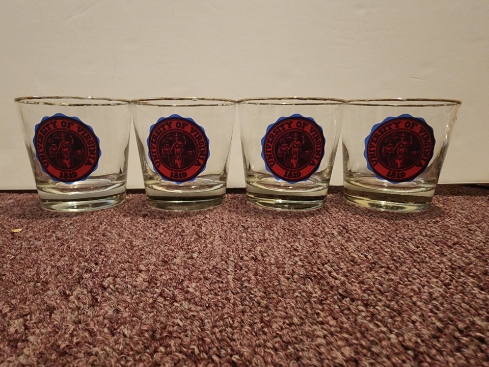 Lot Of 4 UNIVERSITY OF VIRGINIA OTR Bar Glasses 1819 Vintage DOF Gold ...