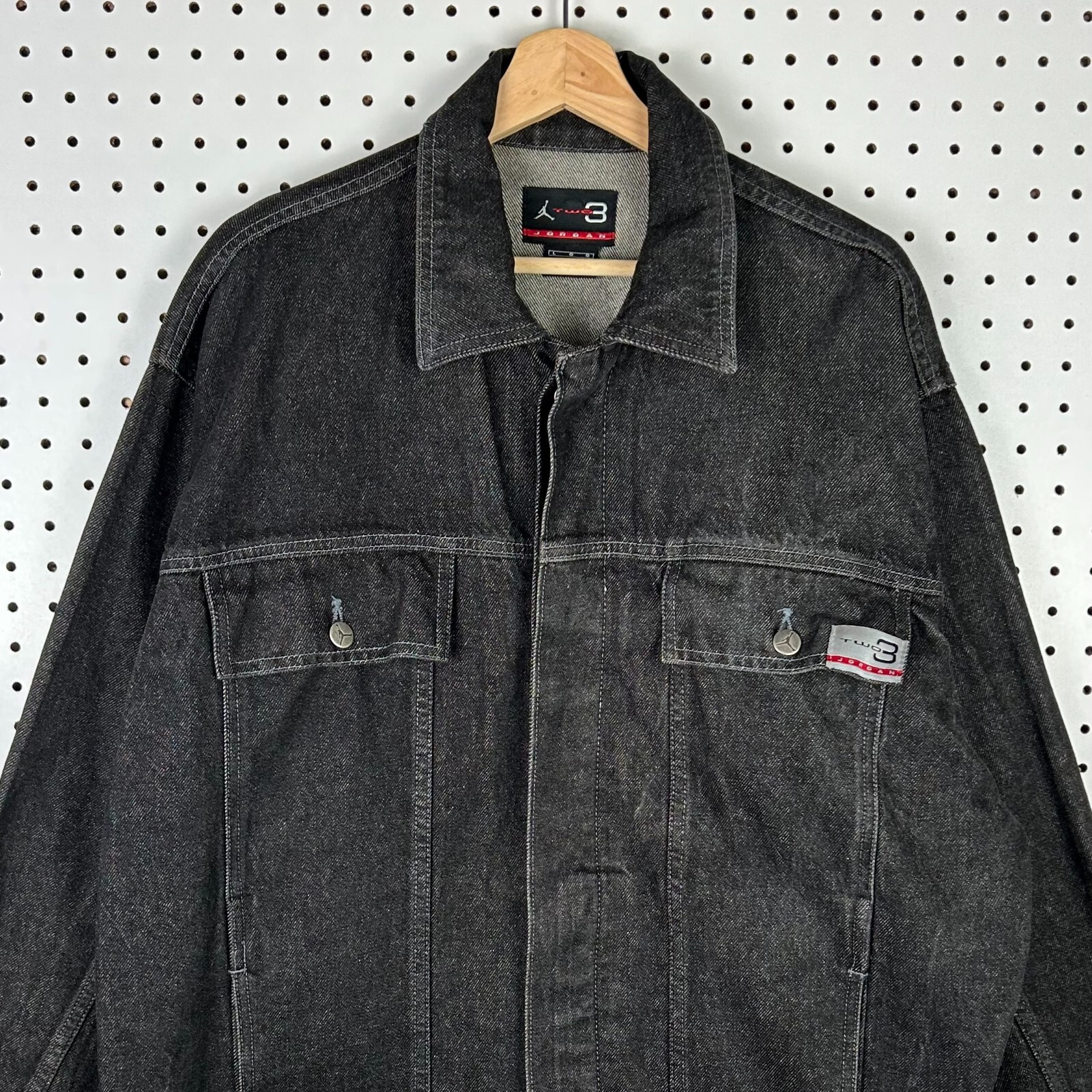 Air Jordan Denim Jacket Streetwear Black Button 90s Y… - Gem