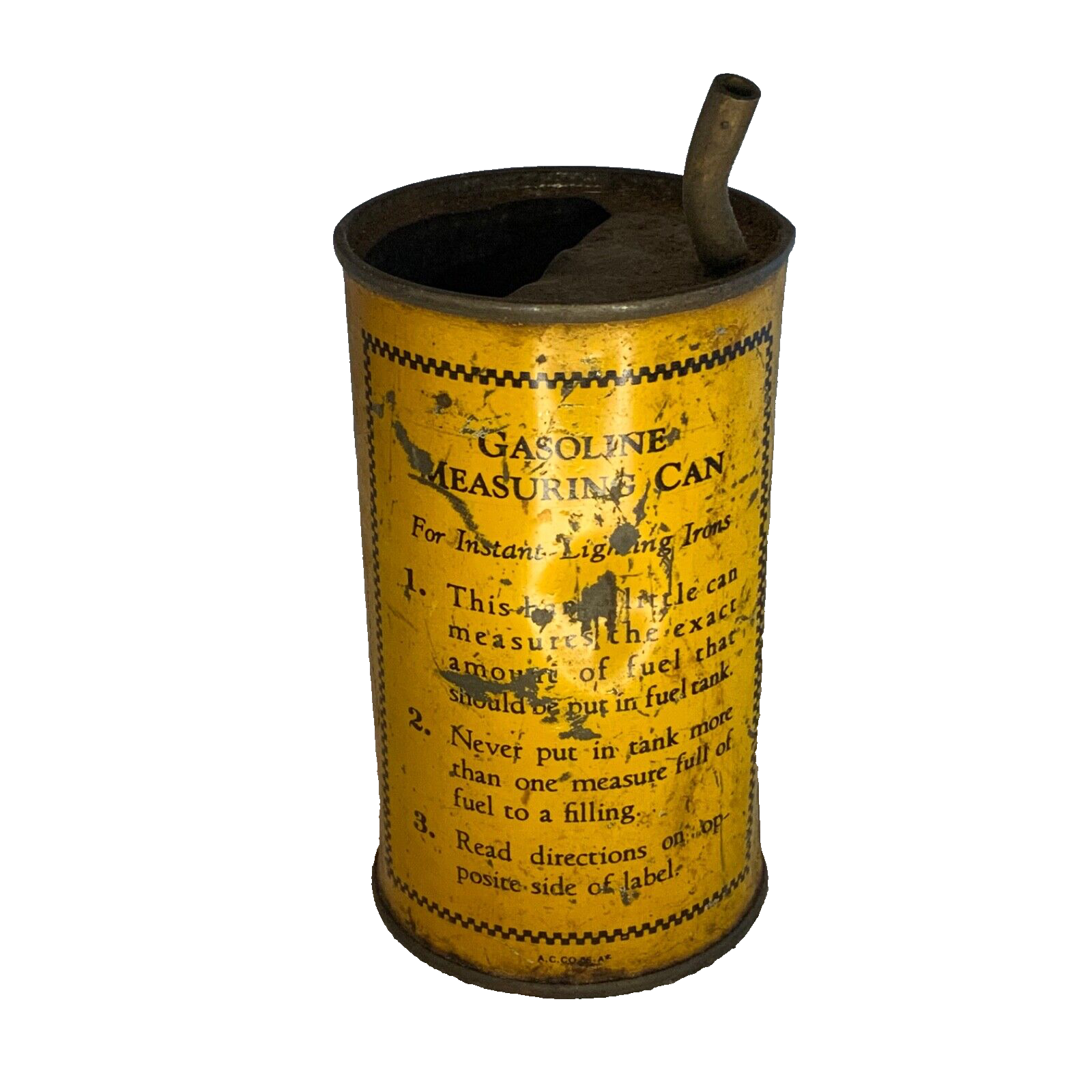 Antique Gasoline Measuring Can Instant Lighting Irons Empty | eBay