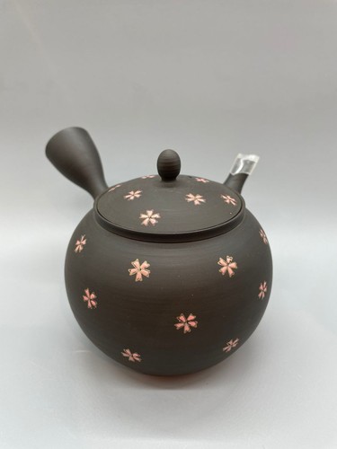 Tokoname-yaki Gyokko Black Clay Round Teapot Sakura Design Ceramic Mesh ...