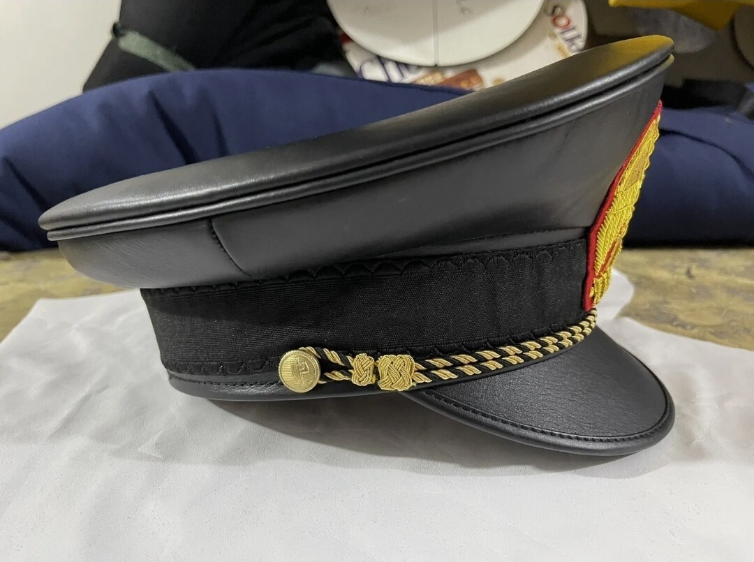 BLACK LEATHER WW2 WWII ITALIAN FASCIST OFFICER VISOR / HAT / CAP ...