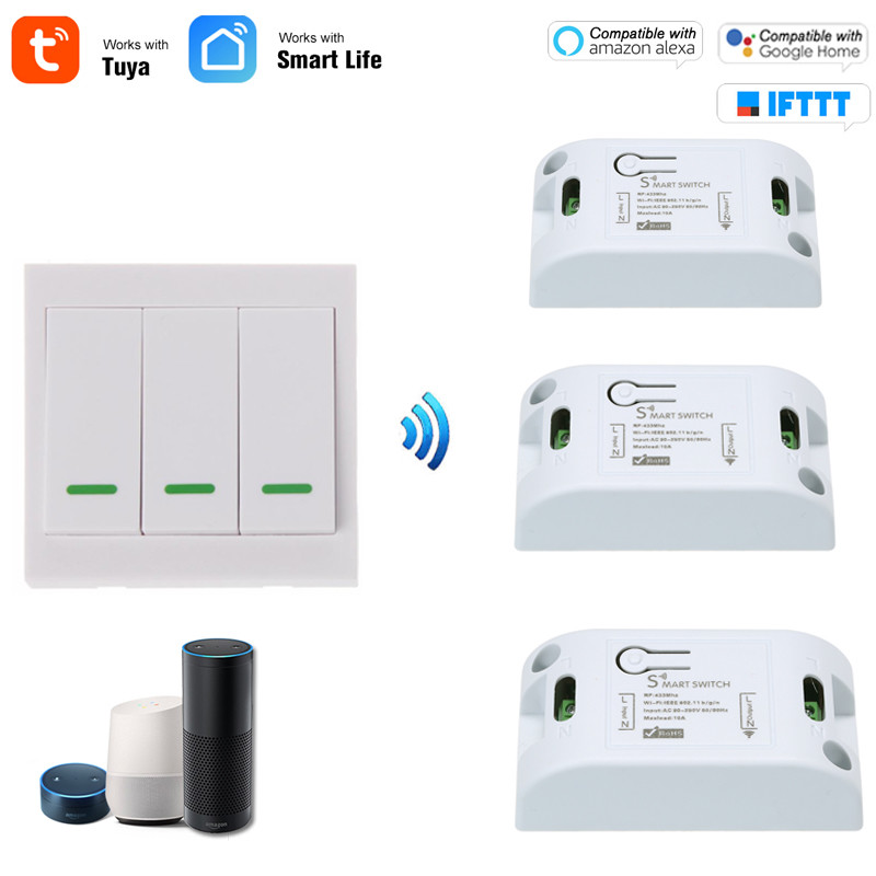 TUYA Wireless WIFI Smart Light Switch Module + 433MHz RF Wall Panel ...