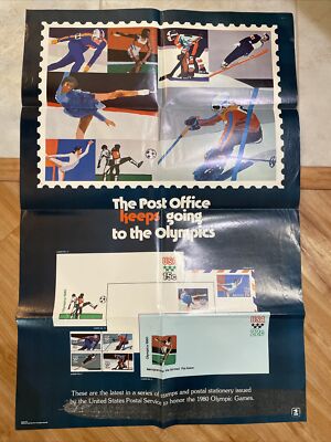 Vintage ‘79 USPS 1980 Winter Olympics Post Office Stamp Poster 24" X 36 ...