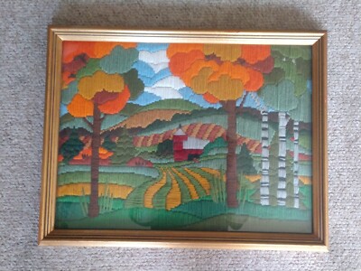 Vintage Autumn Farm Rural Long stitch needlepoint framed 18 x 14 | eBay
