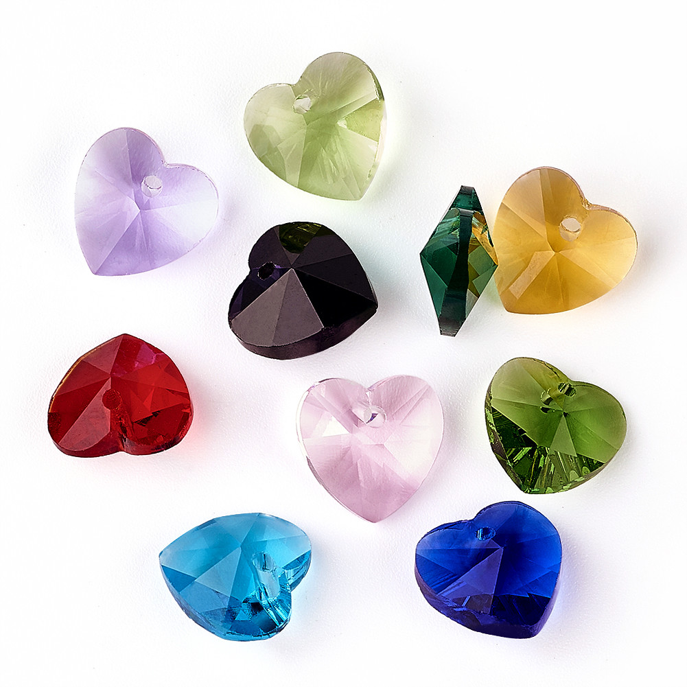 50pcs Colorful Mini Glass Heart Charms Transparent Dangle Pendants ...