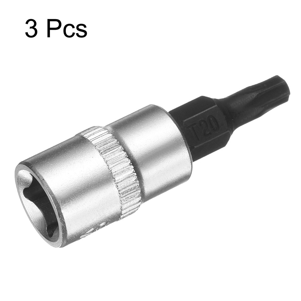 3pcs T20 Torx Bit Socket 1/4" Square Drive Extension Impact Bit, Black ...
