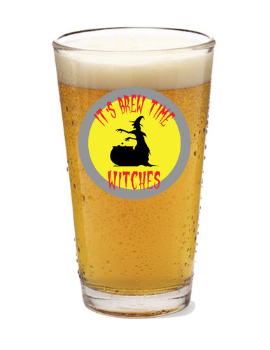 Halloween - It's Brew Time Witches - 16oz Pint Beer Glass Pub Seltzer ...