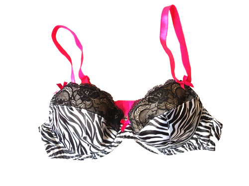 AVON Black & White Underwired Padded Animal Print Satin & Lace Plunge ...